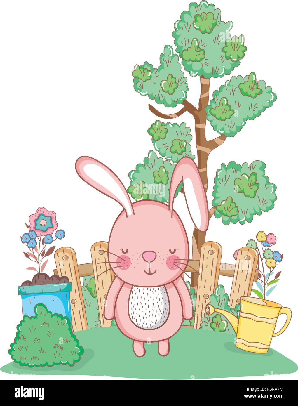 little rabbit in the garden vector illustration design Stock Vector ...