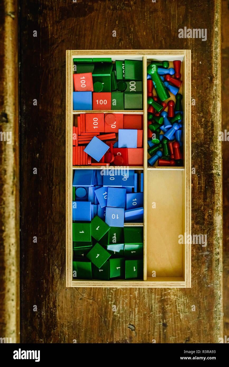 Wooden box with numbers to teach mathematics Stock Photo - Alamy