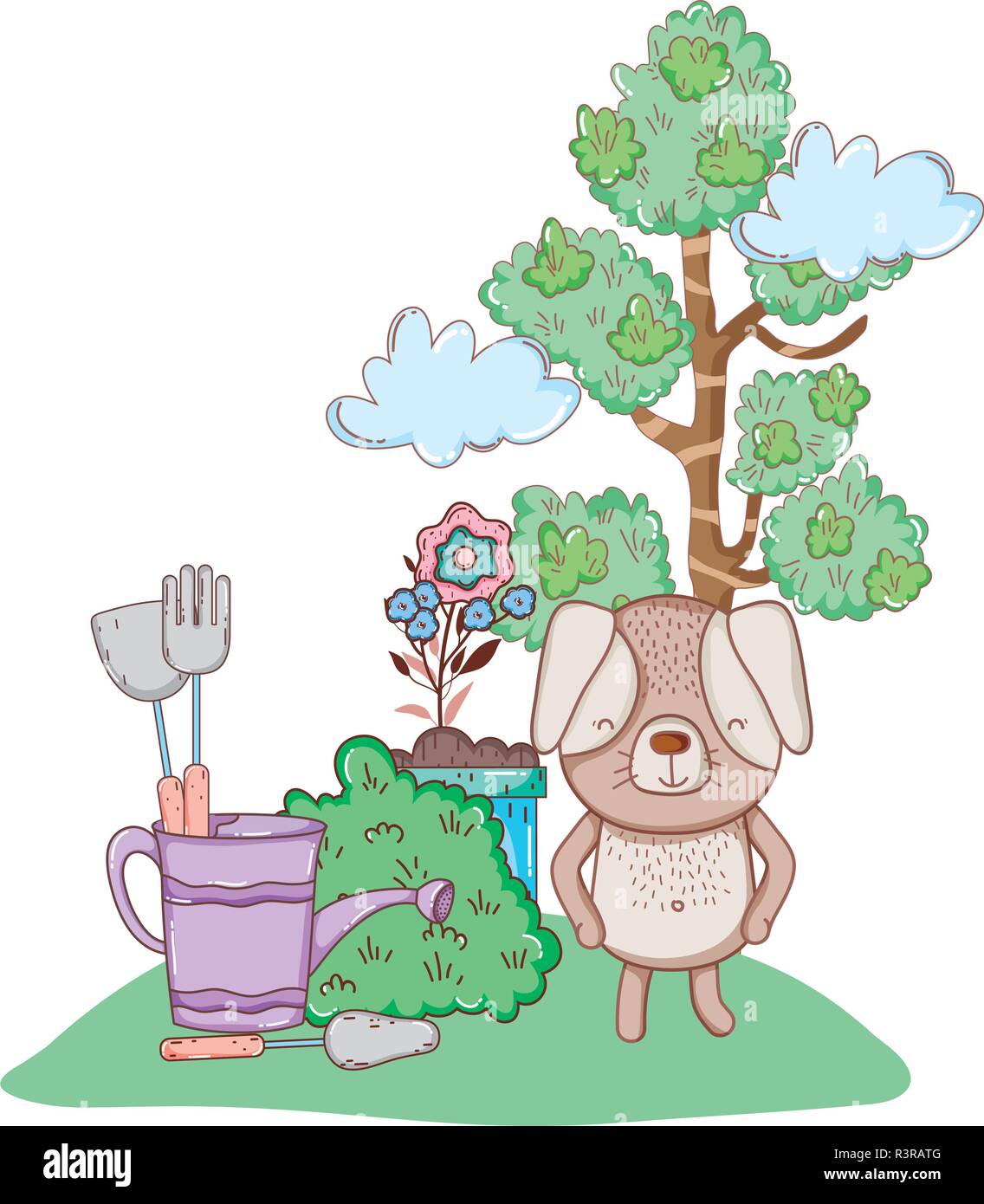 little dog in the garden vector illustration design Stock Vector Image ...