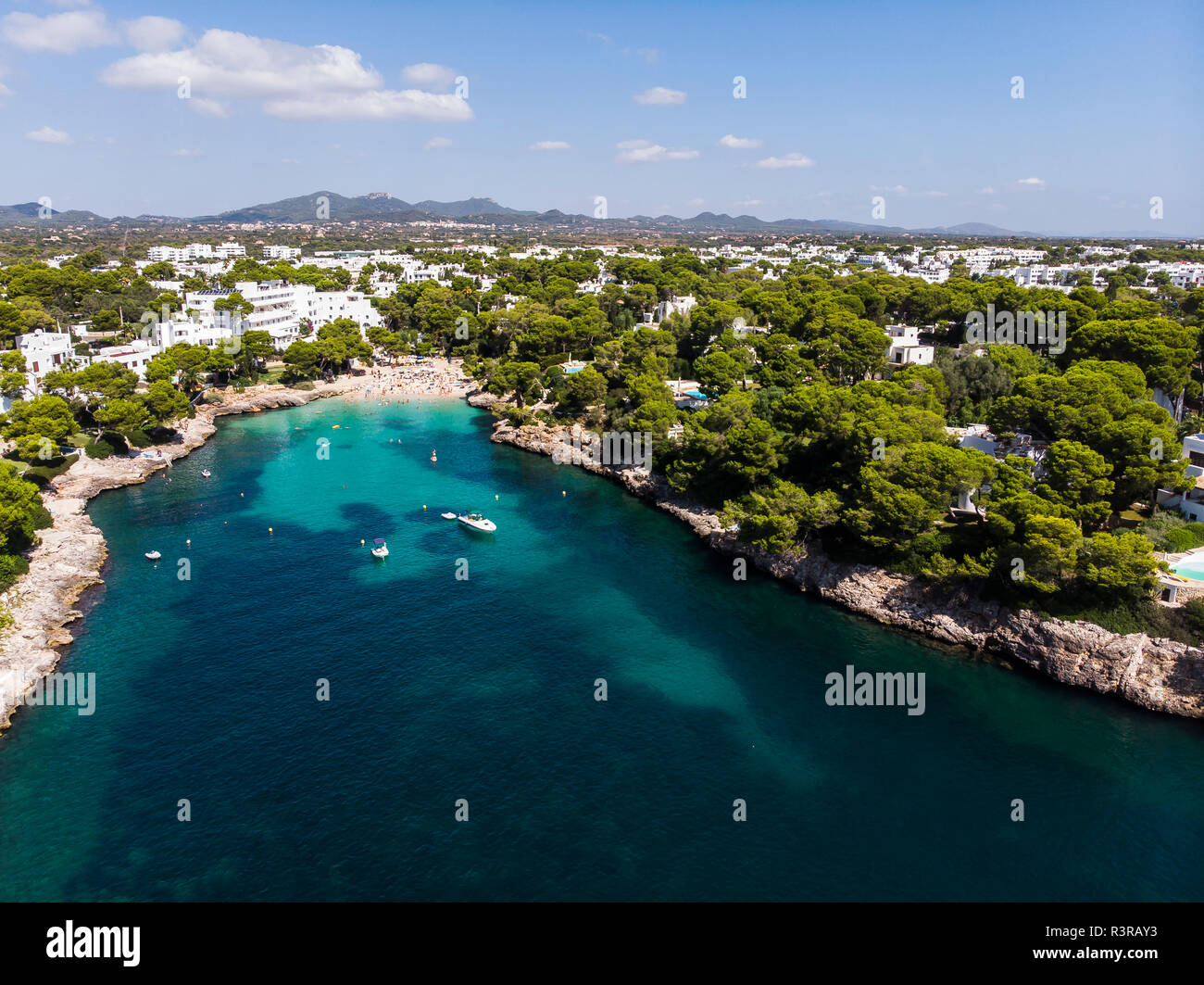 Spain, Balearic Islands, Mallorca, Coast of Cala d'or and bay Cala ...