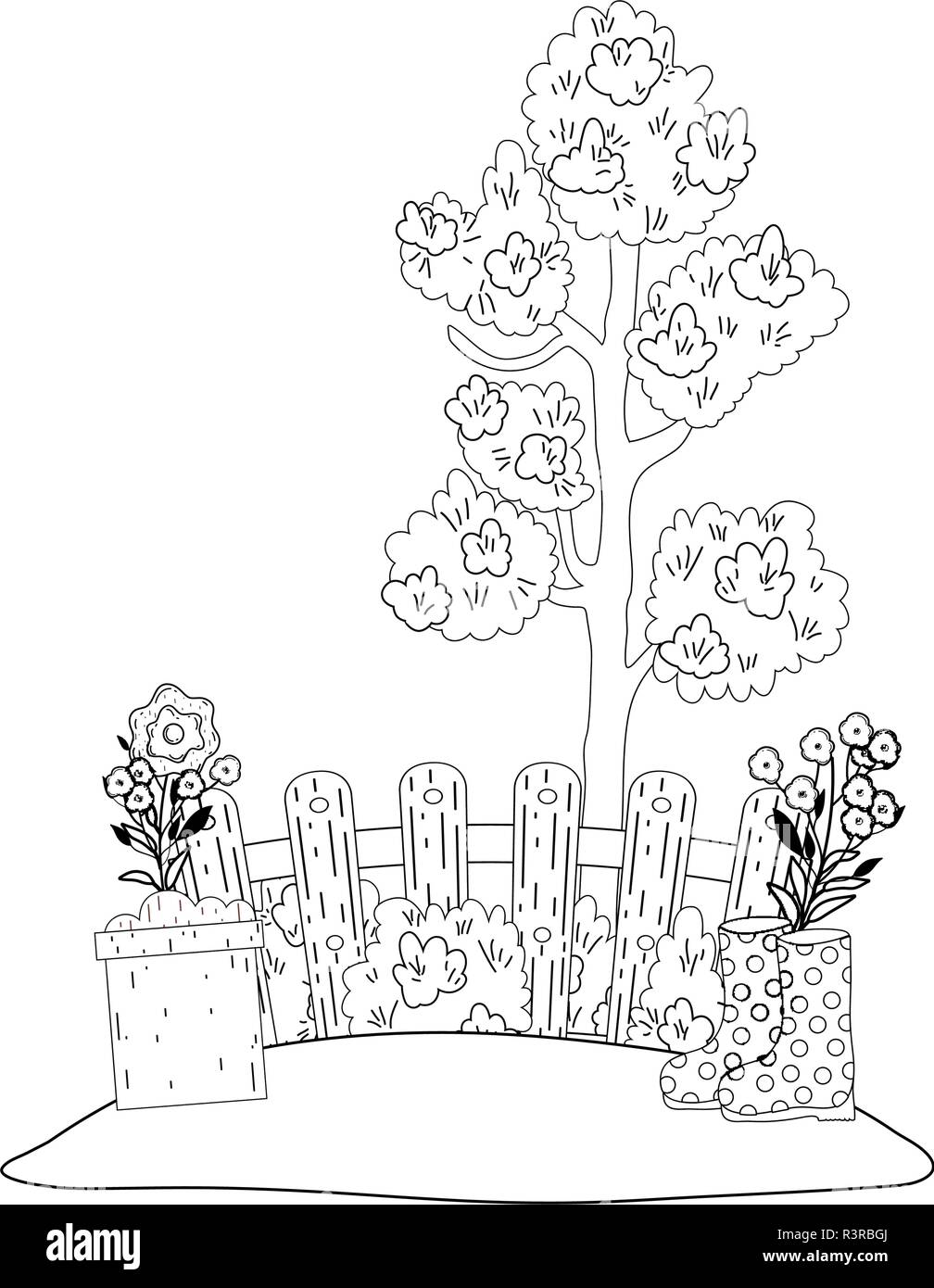 tree plant with fence vector illustration design Stock Vector Image ...