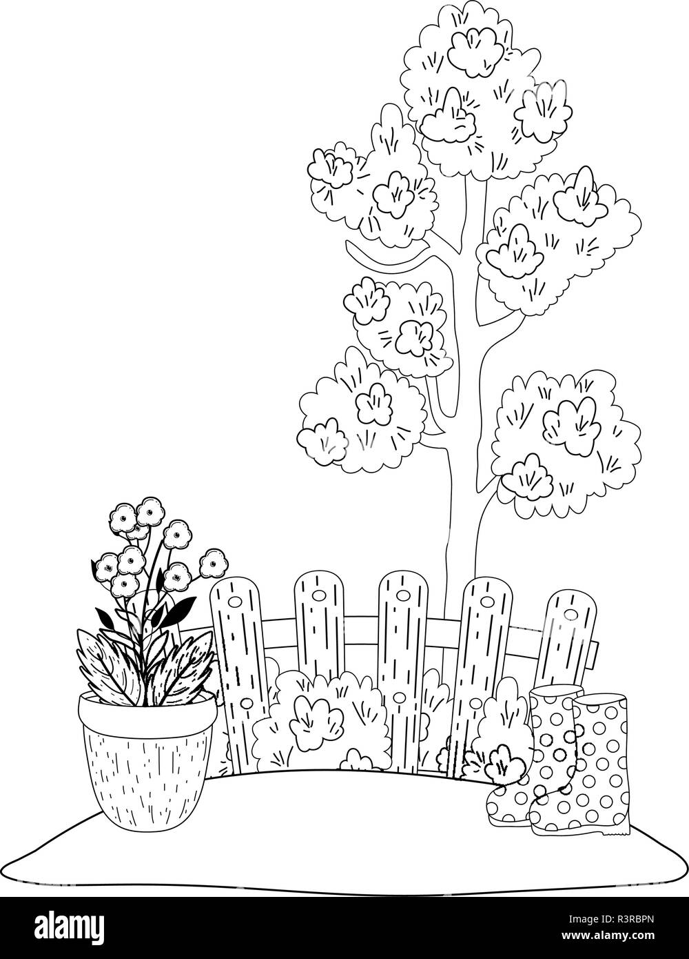 tree plant with fence vector illustration design Stock Vector Image ...