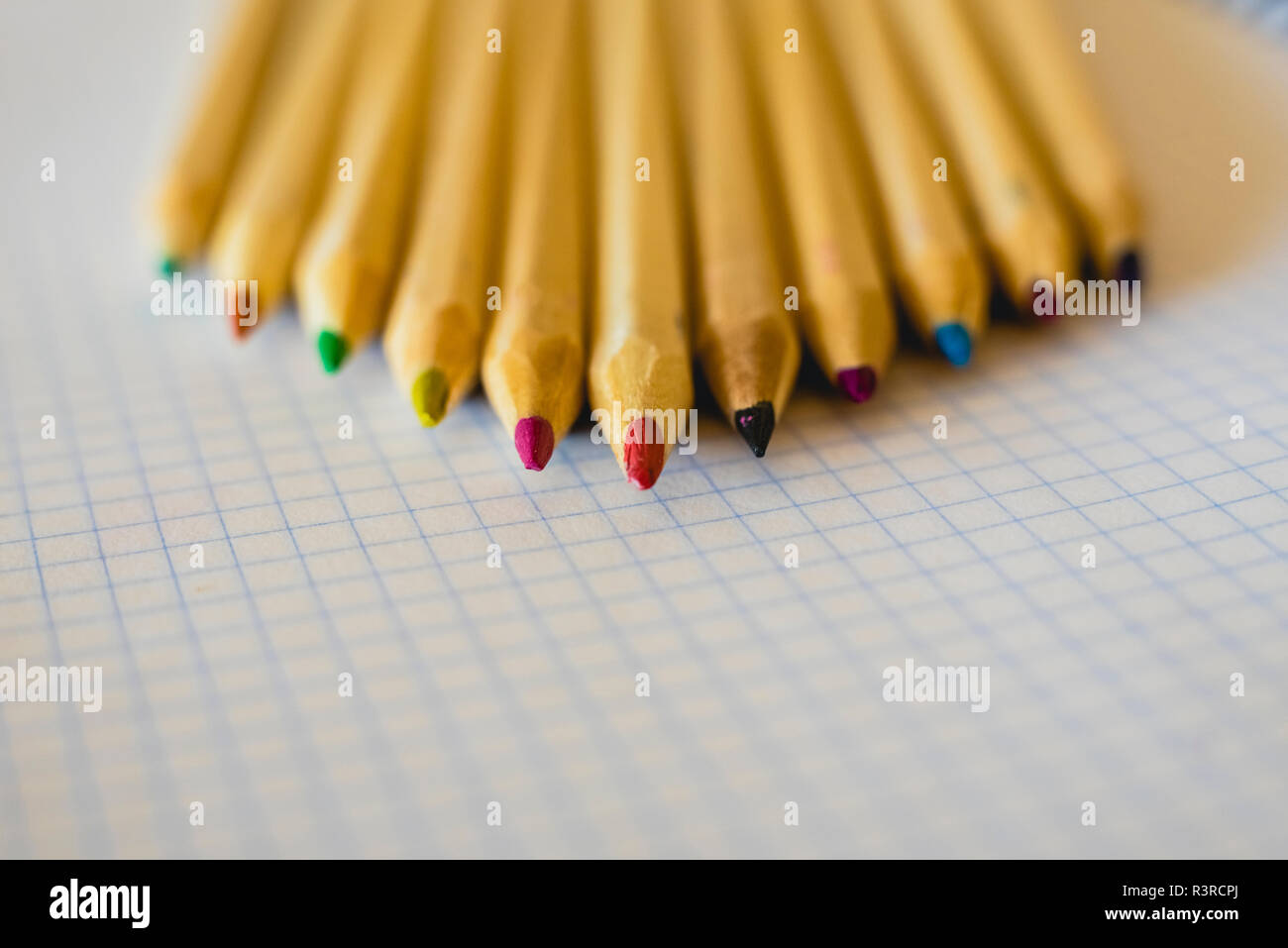 Group of pencils arranged on graph paper Stock Photo - Alamy