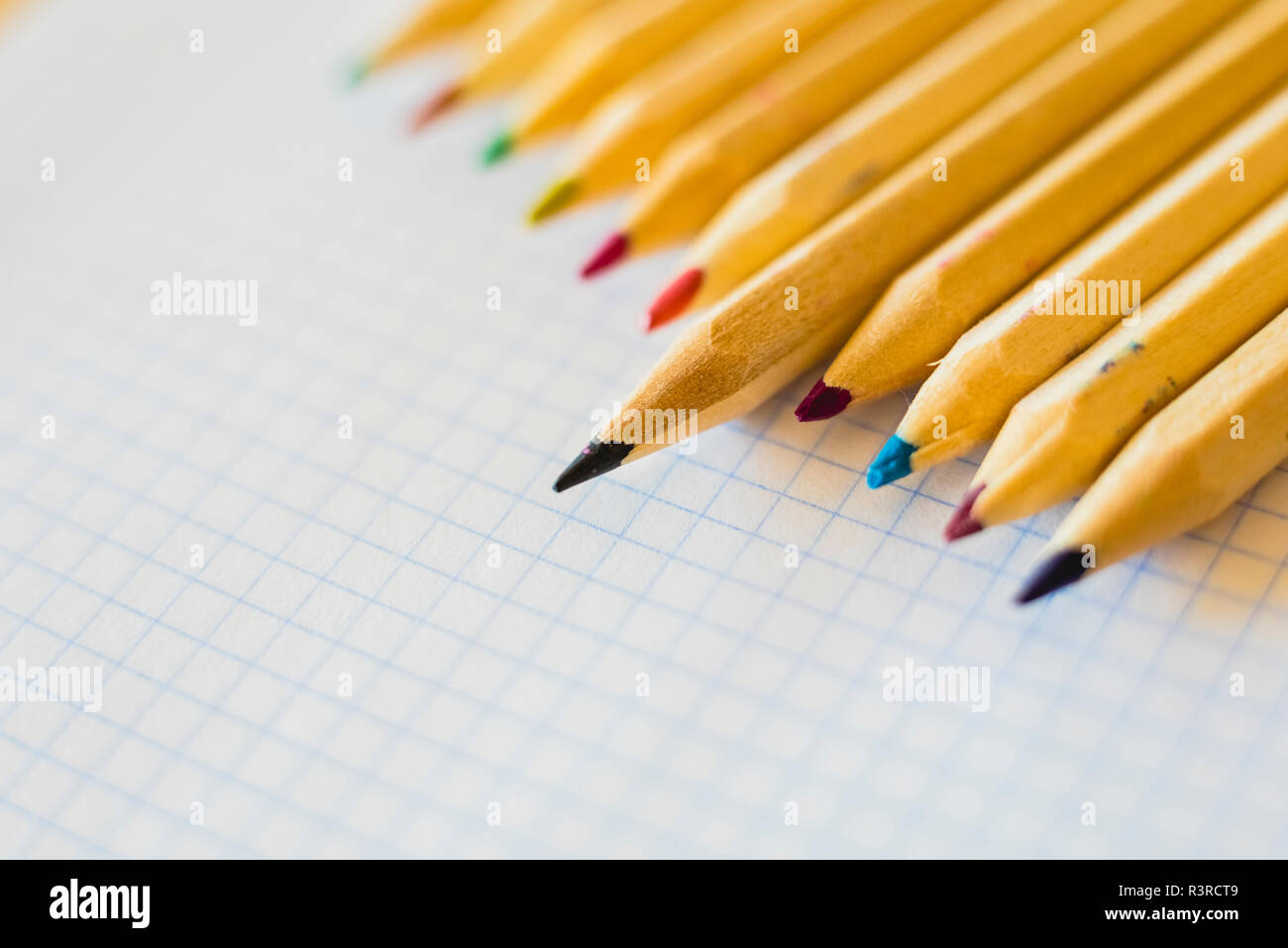 Group of pencils arranged on graph paper Stock Photo - Alamy