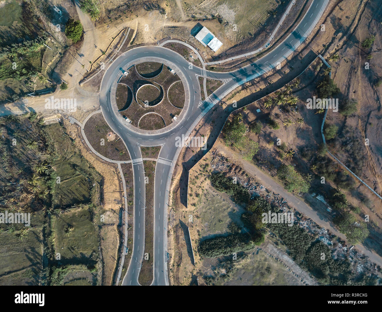 Indonesia, Lombok, Aerial view of Kuta Mandalika, roundabout from above ...