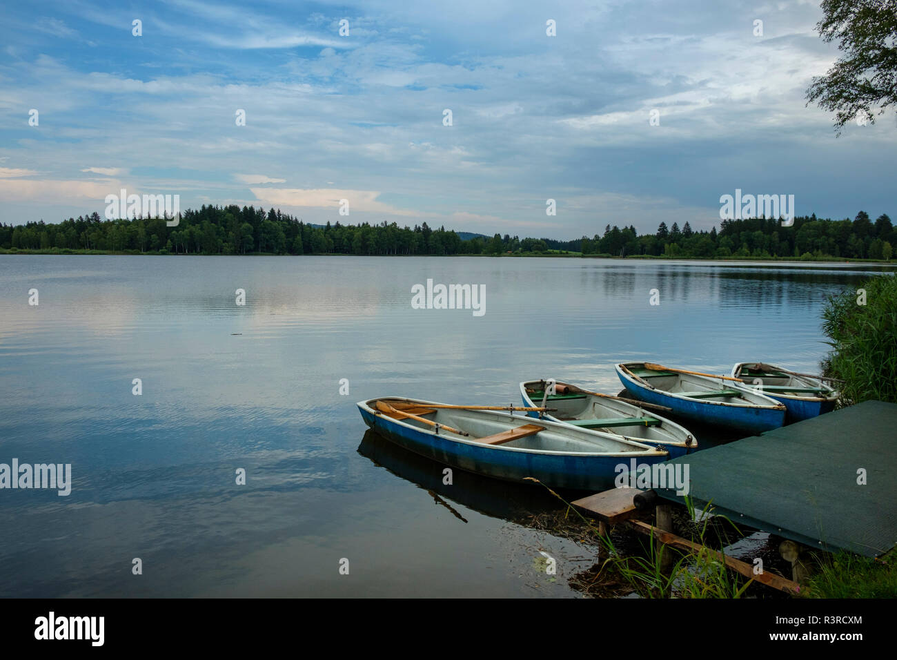 Germany, Bavaria, Bad Bayersoien, Bayersoiener See, rowing boats Stock ...