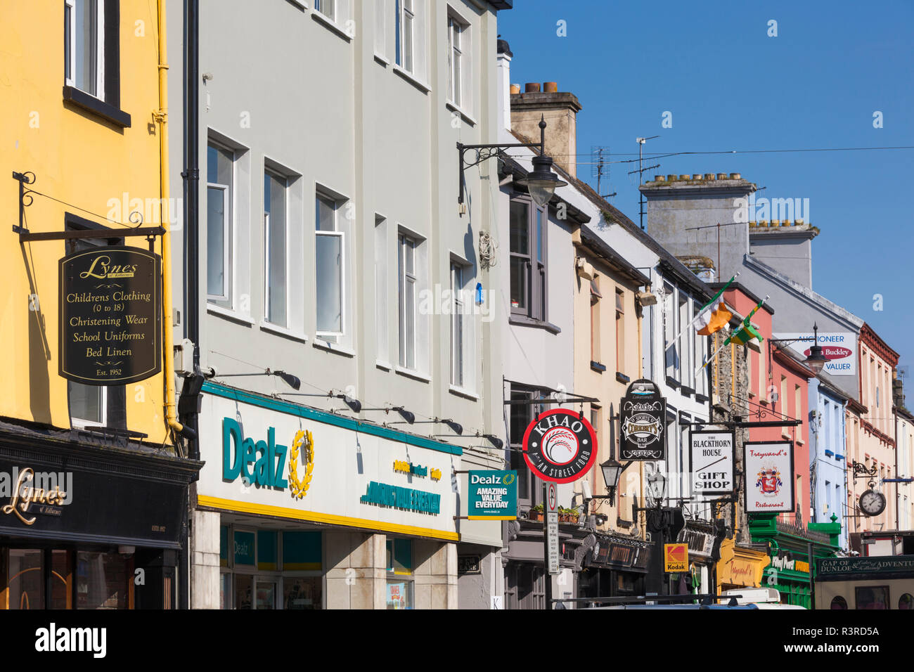 Ireland, County Kerry, Ring of Kerry, Killarney, Main Street signs ...