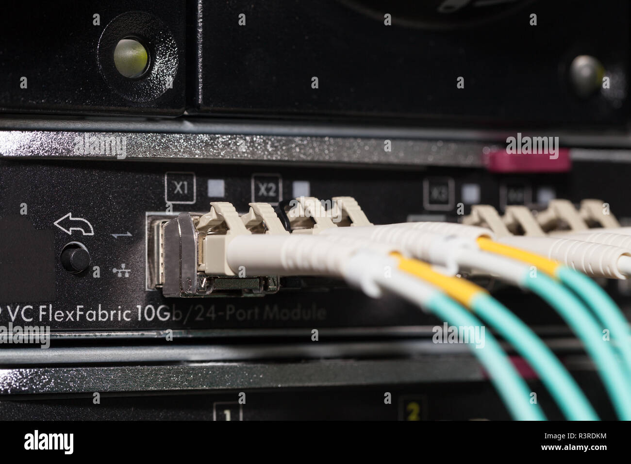 fiber optic connections on a performance server in the data center ...