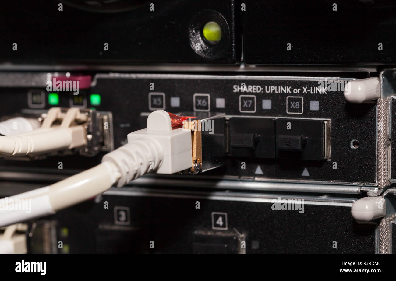 lan and fiber optic connection to a server Stock Photo - Alamy