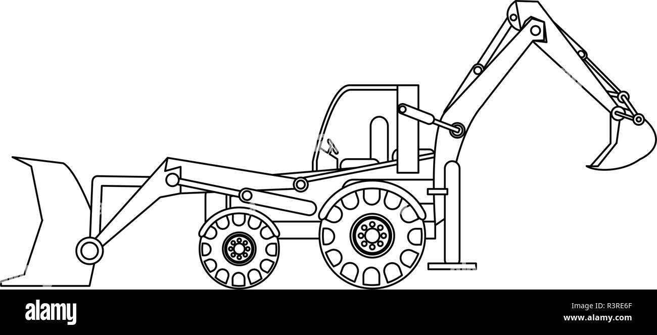 Black And White Backhoe Clipart