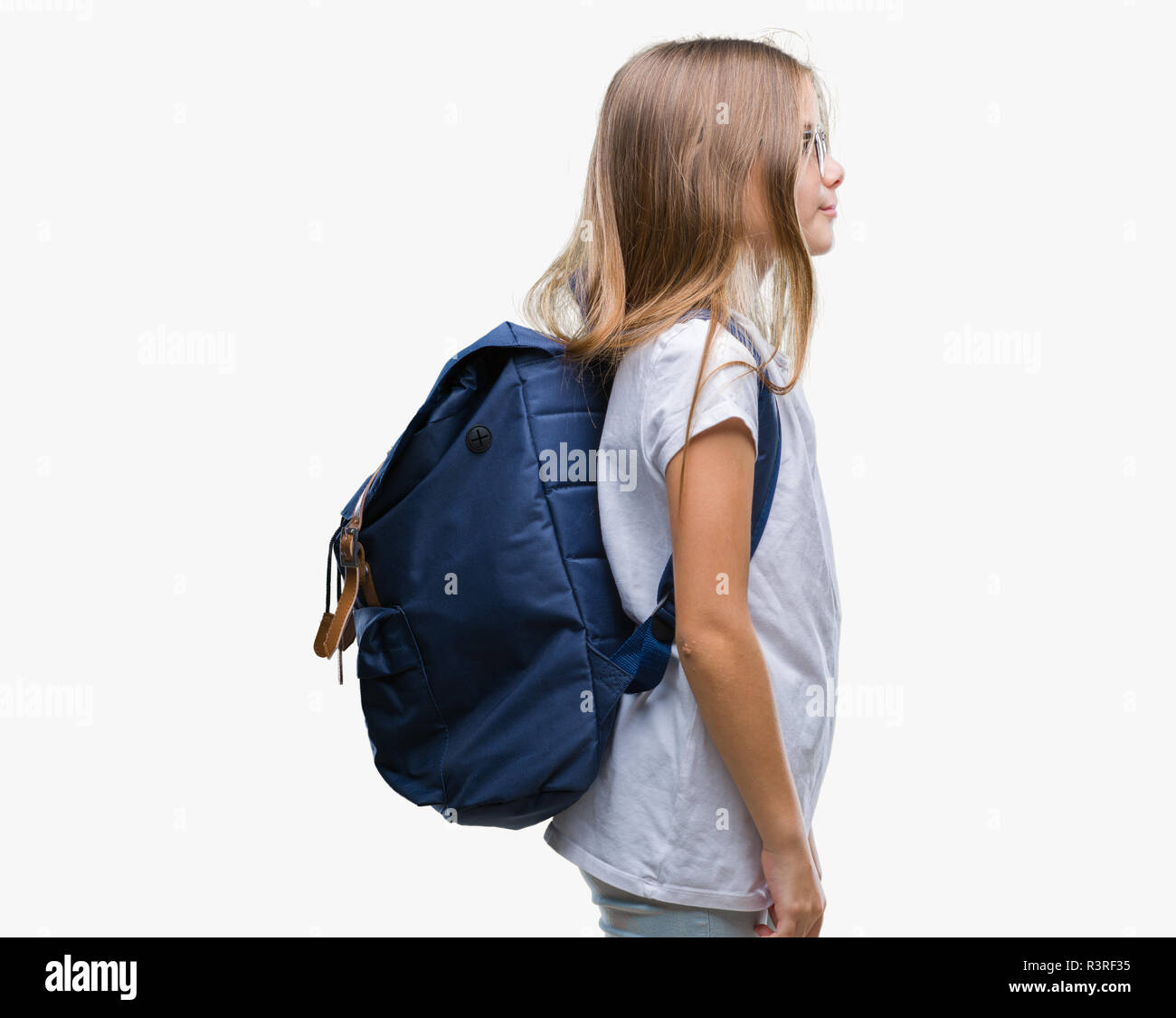 Young beautiful smart student girl wearing backpack over isolated ...