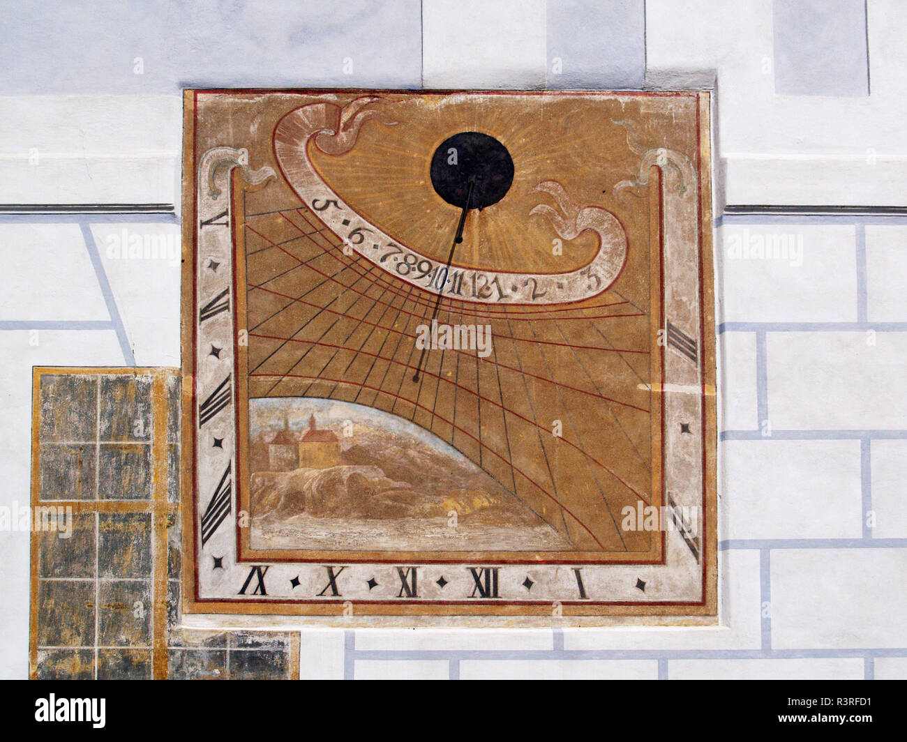 Sundial on the Wall of Castle In Cesky Krumlov Stock Photo - Alamy