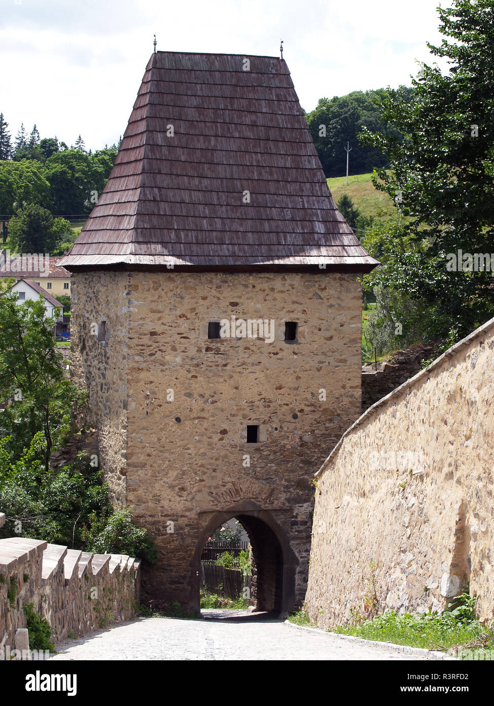 Tower of castle Vimperk in Czech republic Stock Photo - Alamy