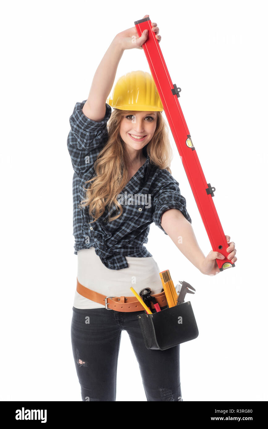 craftsman with spirit level Stock Photo - Alamy