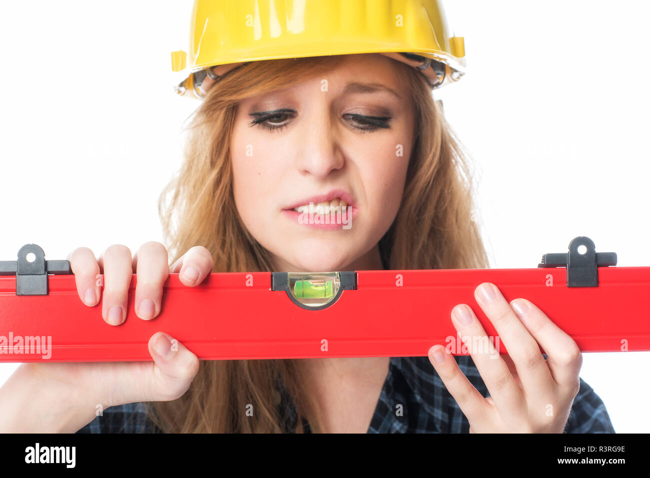 female artisan with spirit level Stock Photo - Alamy