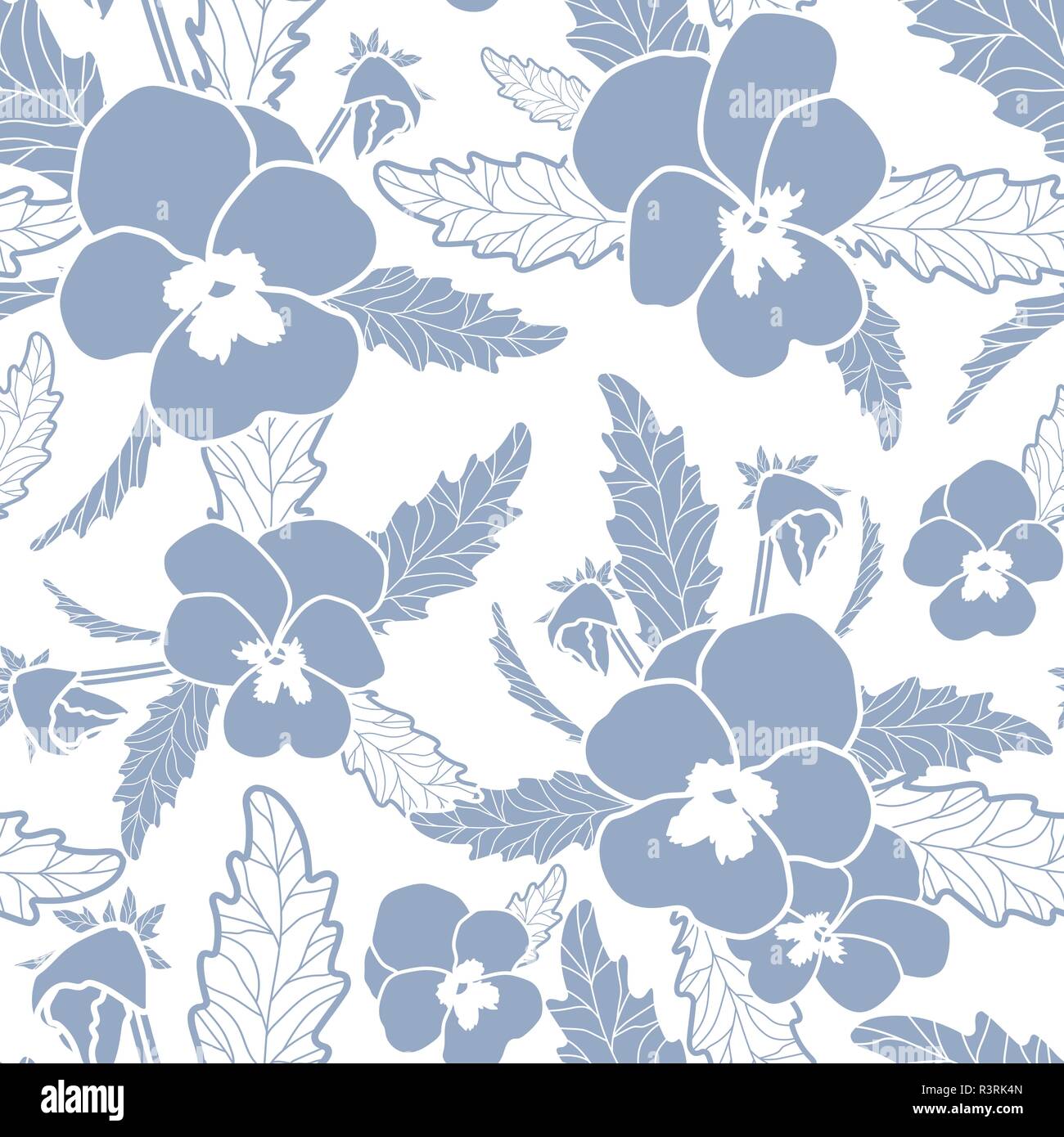 Ash Blue pansy silhouette on white background seamless vector pattern ...