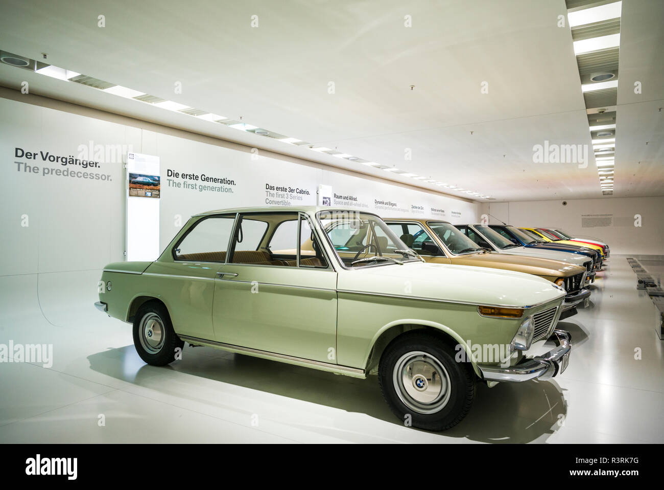 Germany, Bavaria, Munich. BMW Museum, BMW 3-series cars (Editorial Use ...
