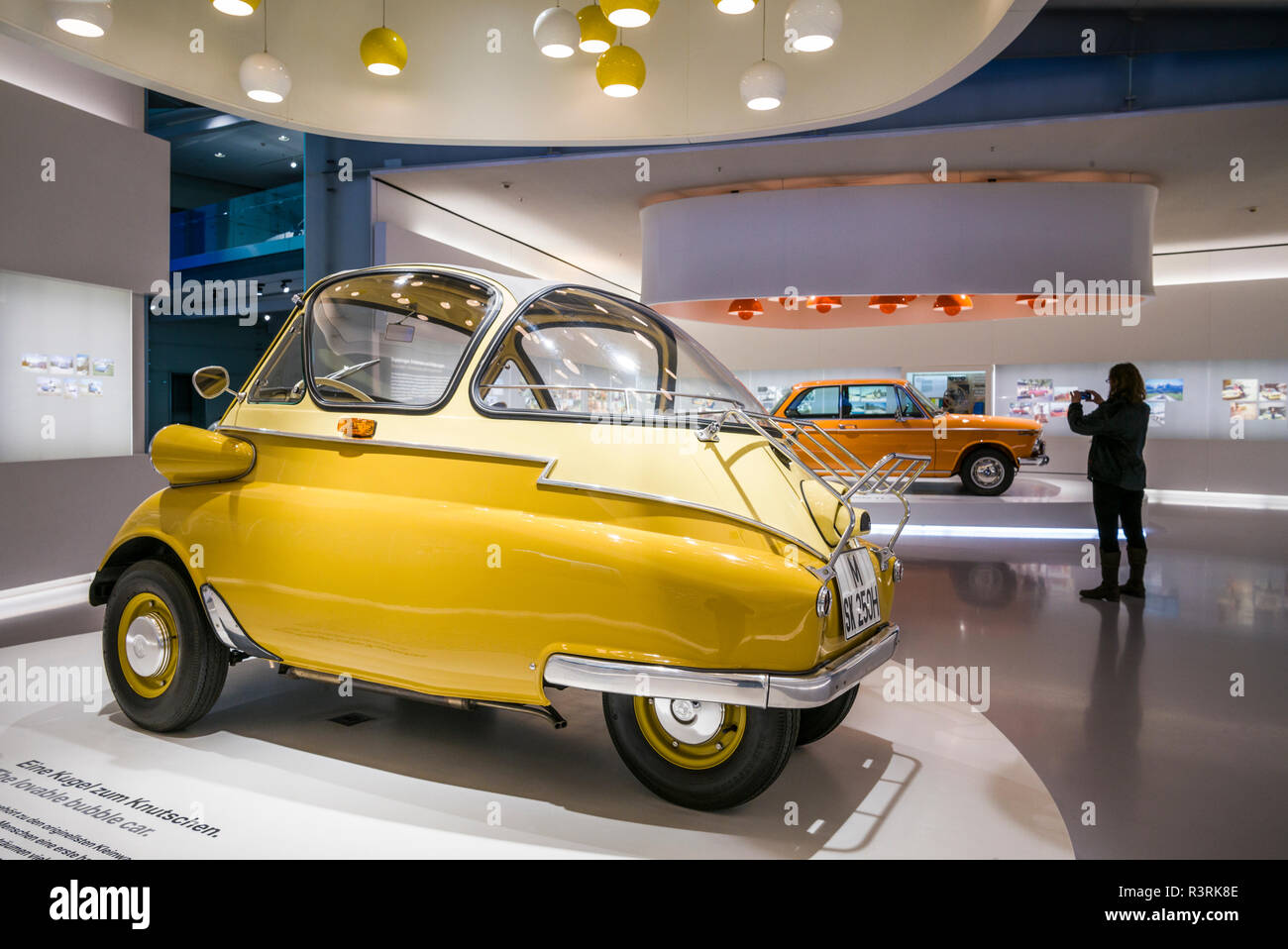 Germany, Bavaria, Munich. BMW Museum, 1955 BMW Isetta bubble car with ...