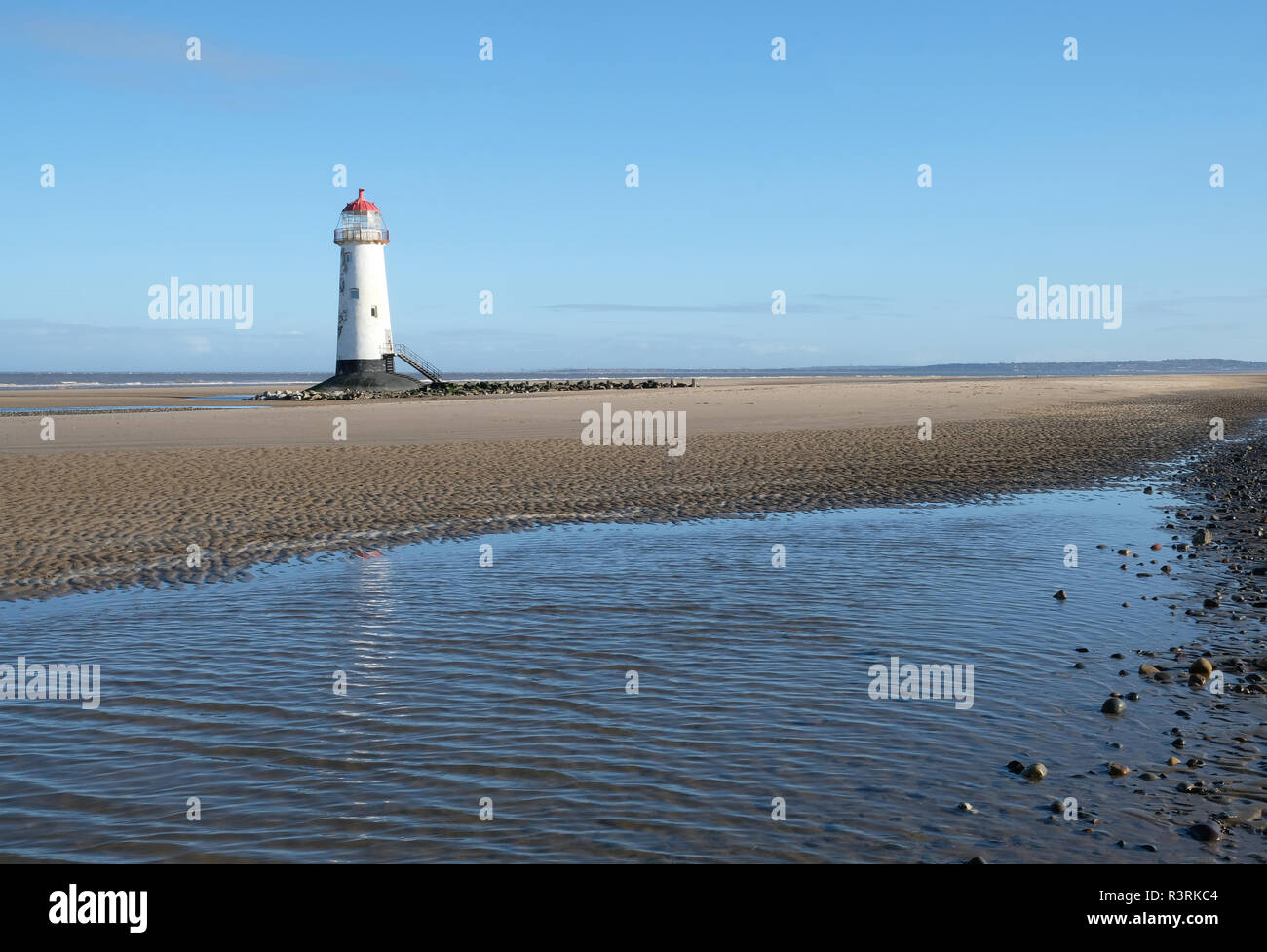 old lighthouse on Talacre beach at point of Ayr, Flintshire, North ...