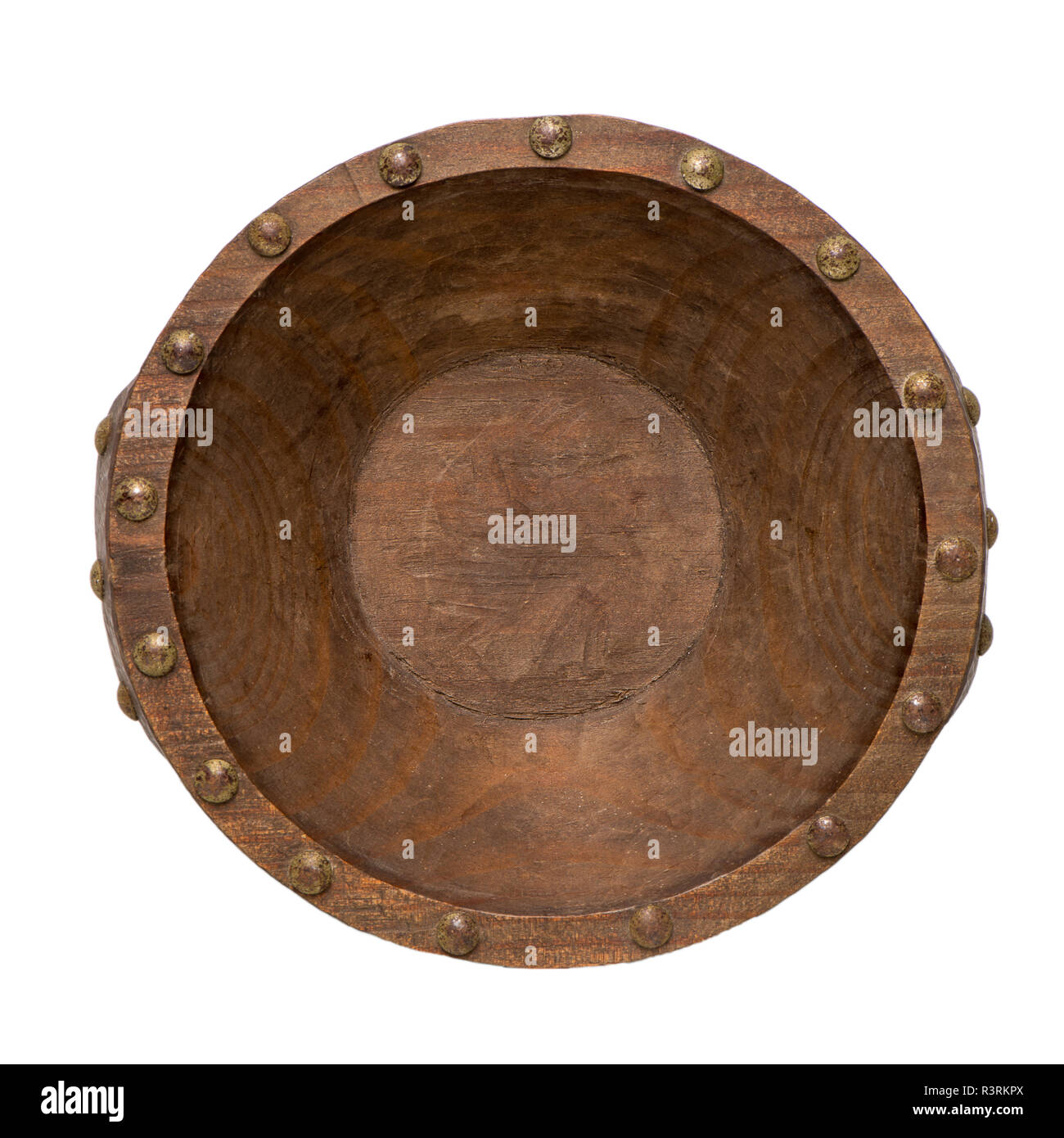 Empty brown wooden bowl isolated white background Stock Photo - Alamy