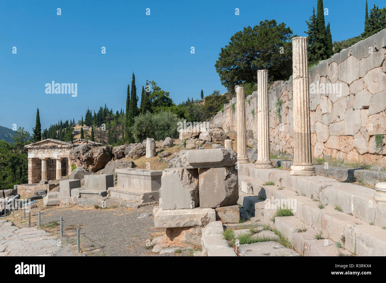 Treasury of the Athenians and Stoa of the Athenians, Delphi, Greece ...