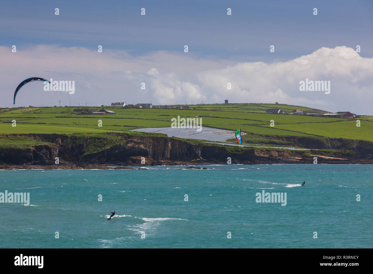 Ireland, County Cork, Lispatrick, Courtmacsherry Bay with windsurfers ...