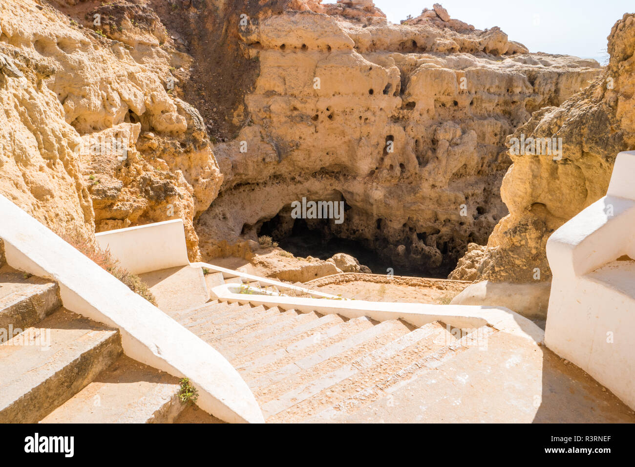 A pool of natural sea water between sandstone cliffs at Algar Seco ...