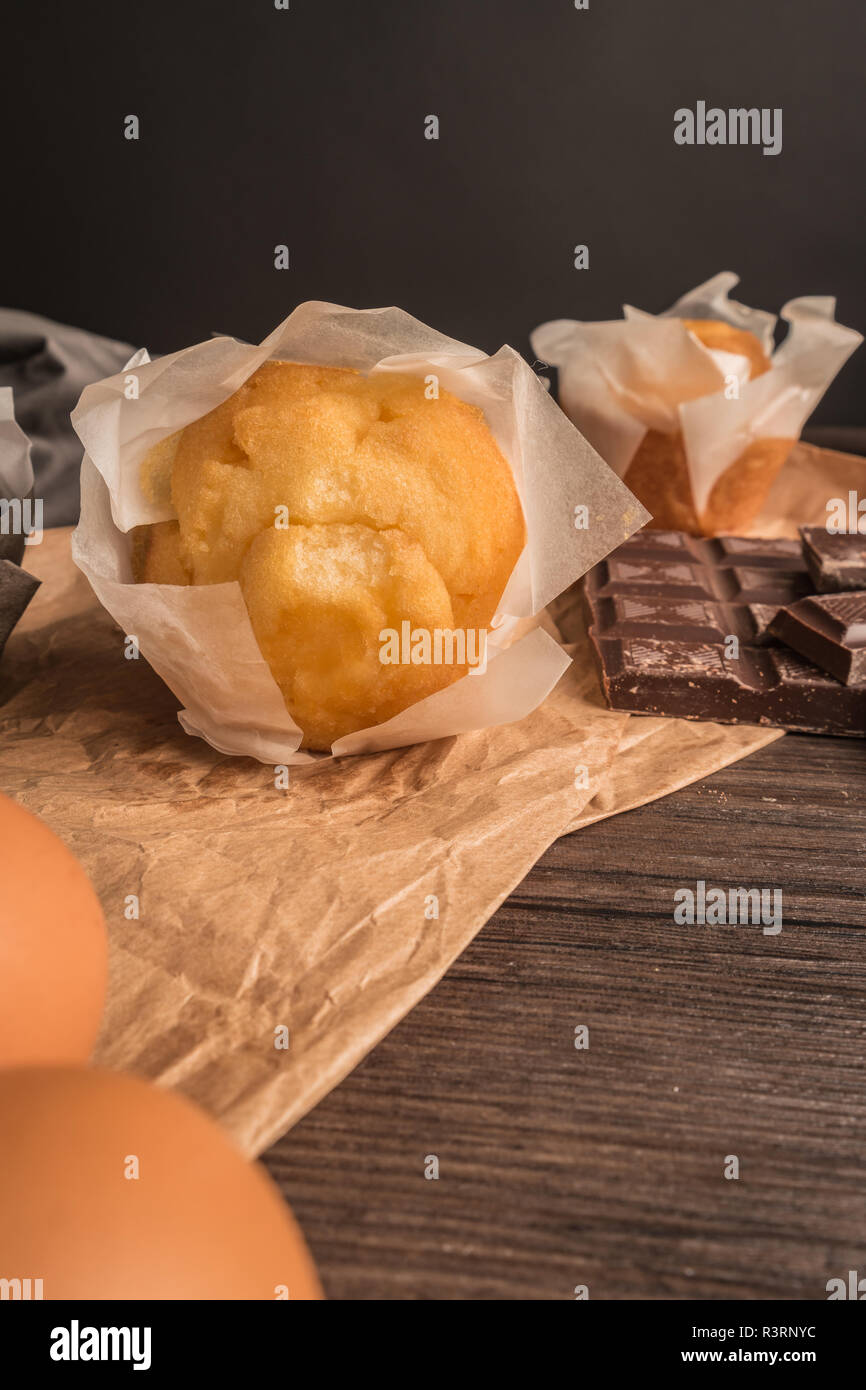 Homemade muffins with chocolate and baking ingredients Stock Photo - Alamy