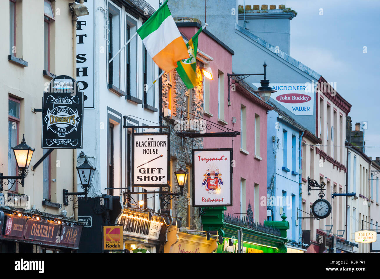 Ireland, County Kerry, Ring of Kerry, Killarney, Main Street signs ...