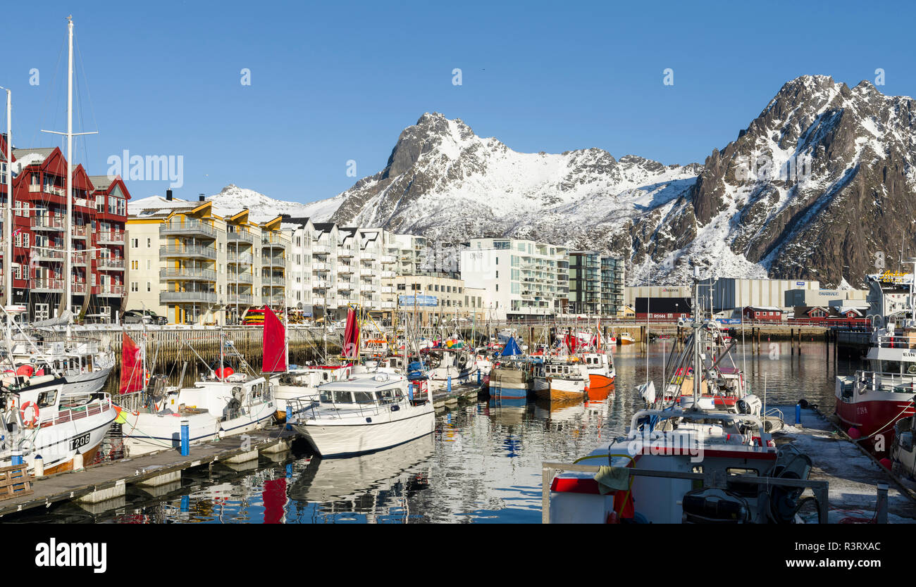 Harbor in the town of Svolvaer, island Austvagoya. The Lofoten islands ...