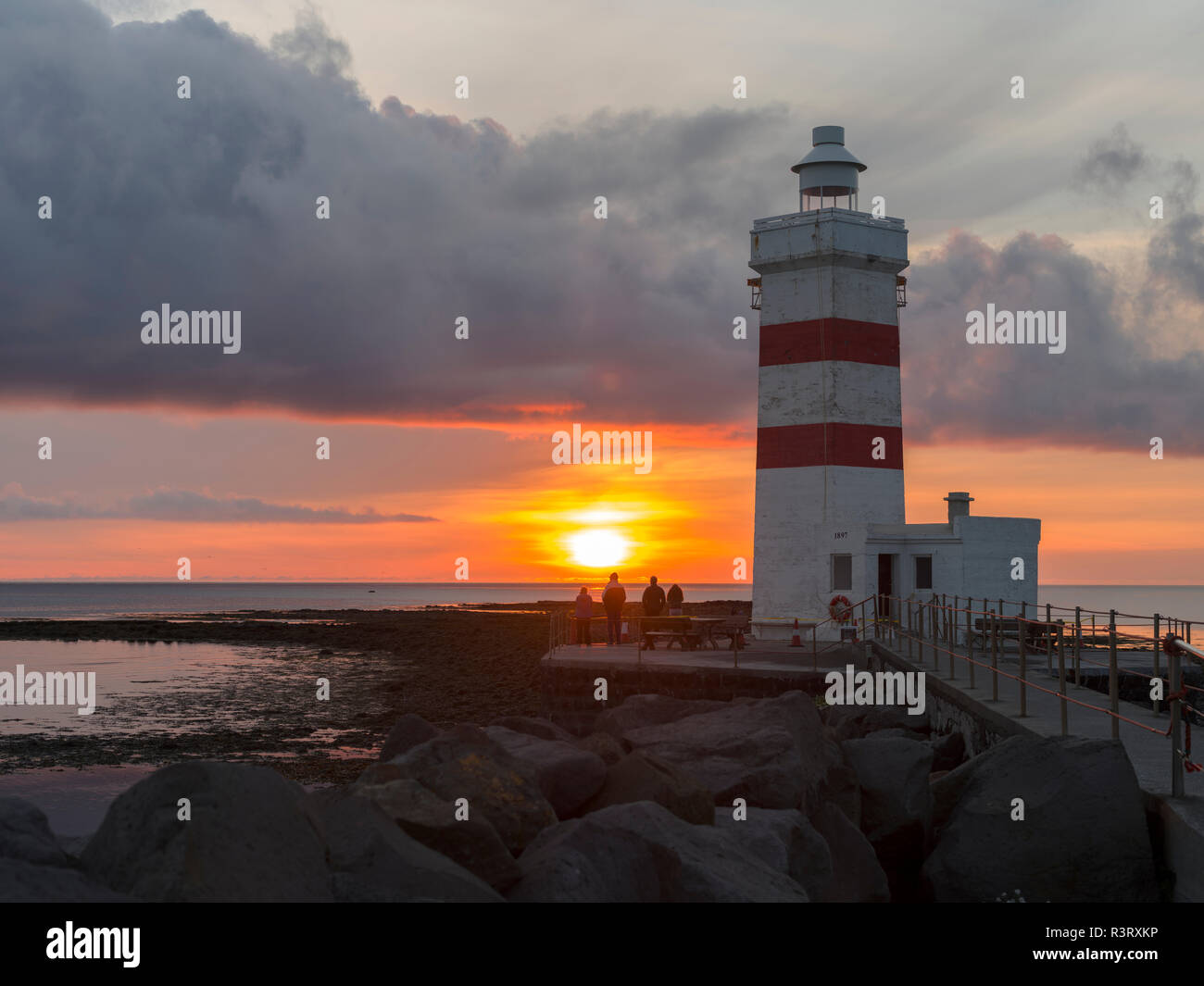 Cape Gardskagi lighthouse during sunset on Reykjanes peninsula in ...
