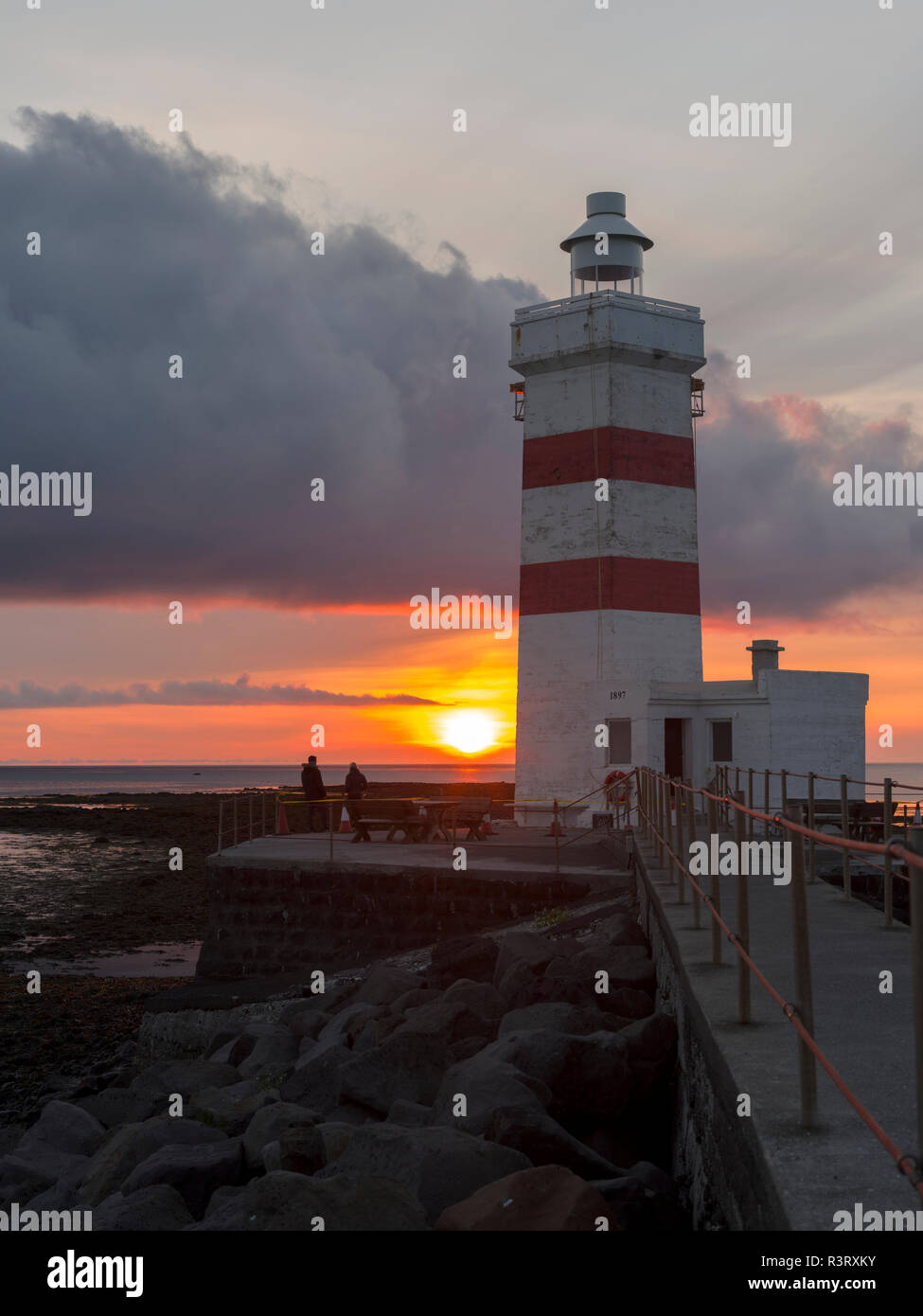 Cape Gardskagi lighthouse during sunset on Reykjanes peninsula in ...