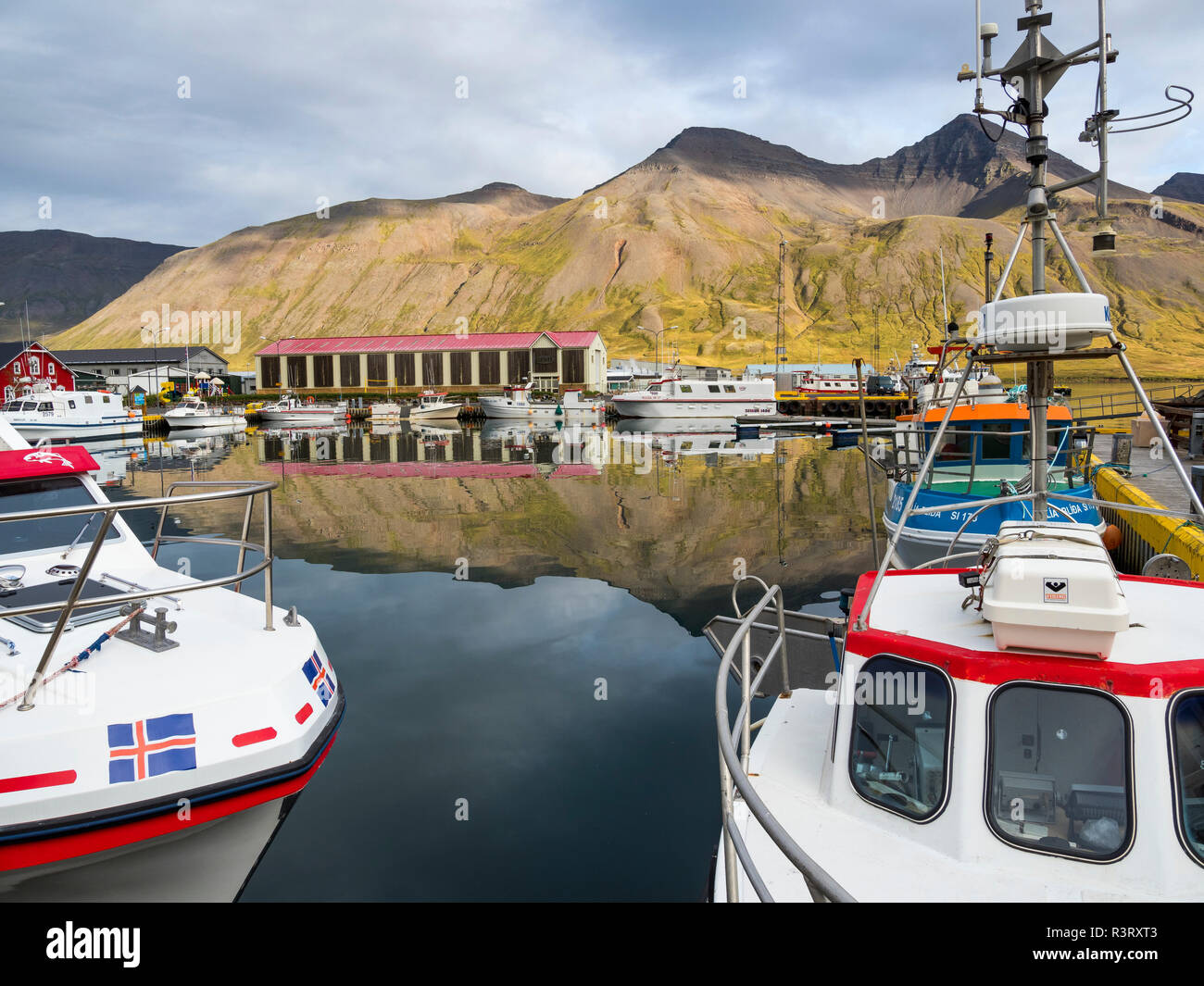 Harbor in Siglufjordur on the Trollaskagi peninsula in Iceland ...