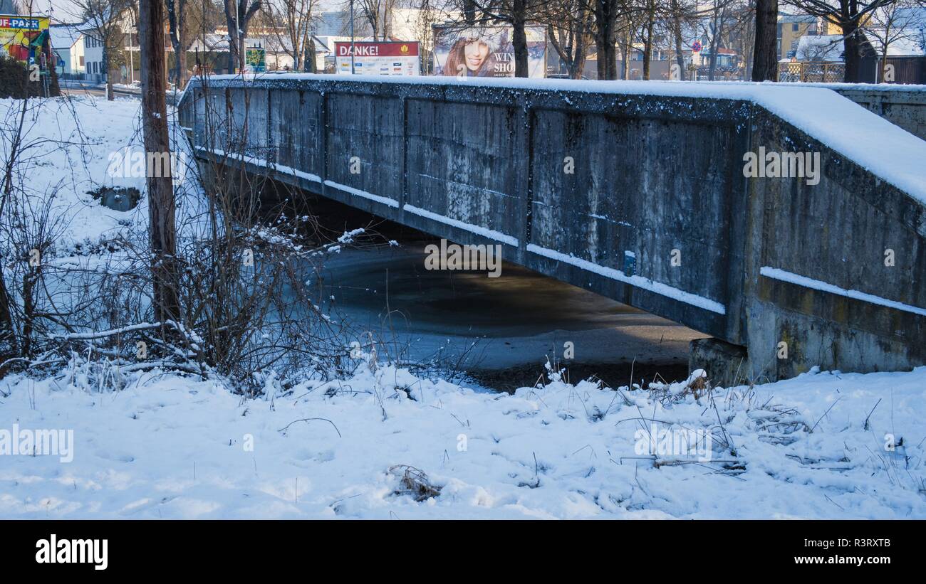 Frozen bridge with snow Stock Photo - Alamy