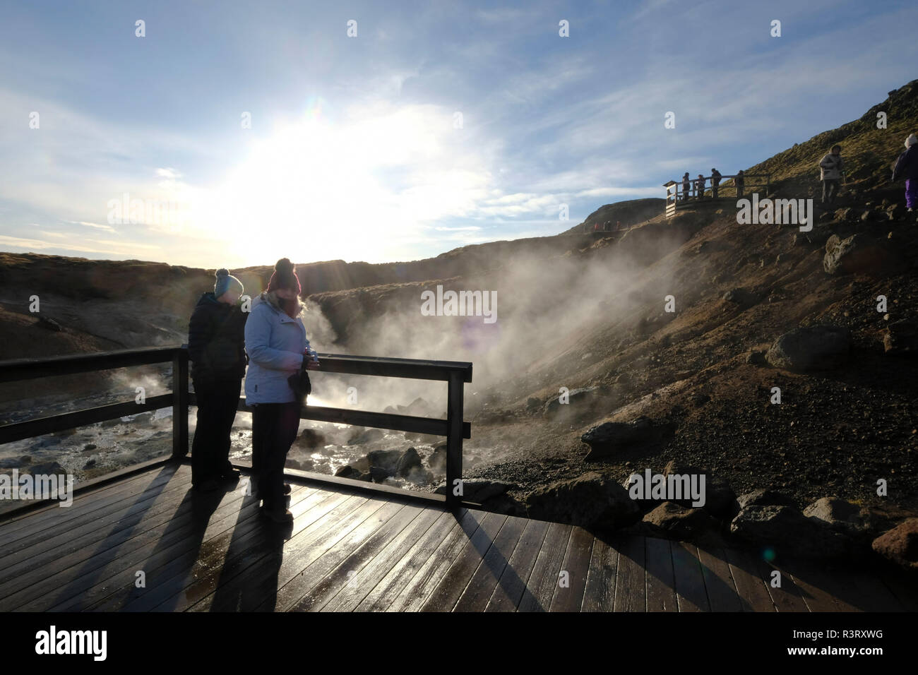 Viewing geothermal hot spring Stock Photo - Alamy