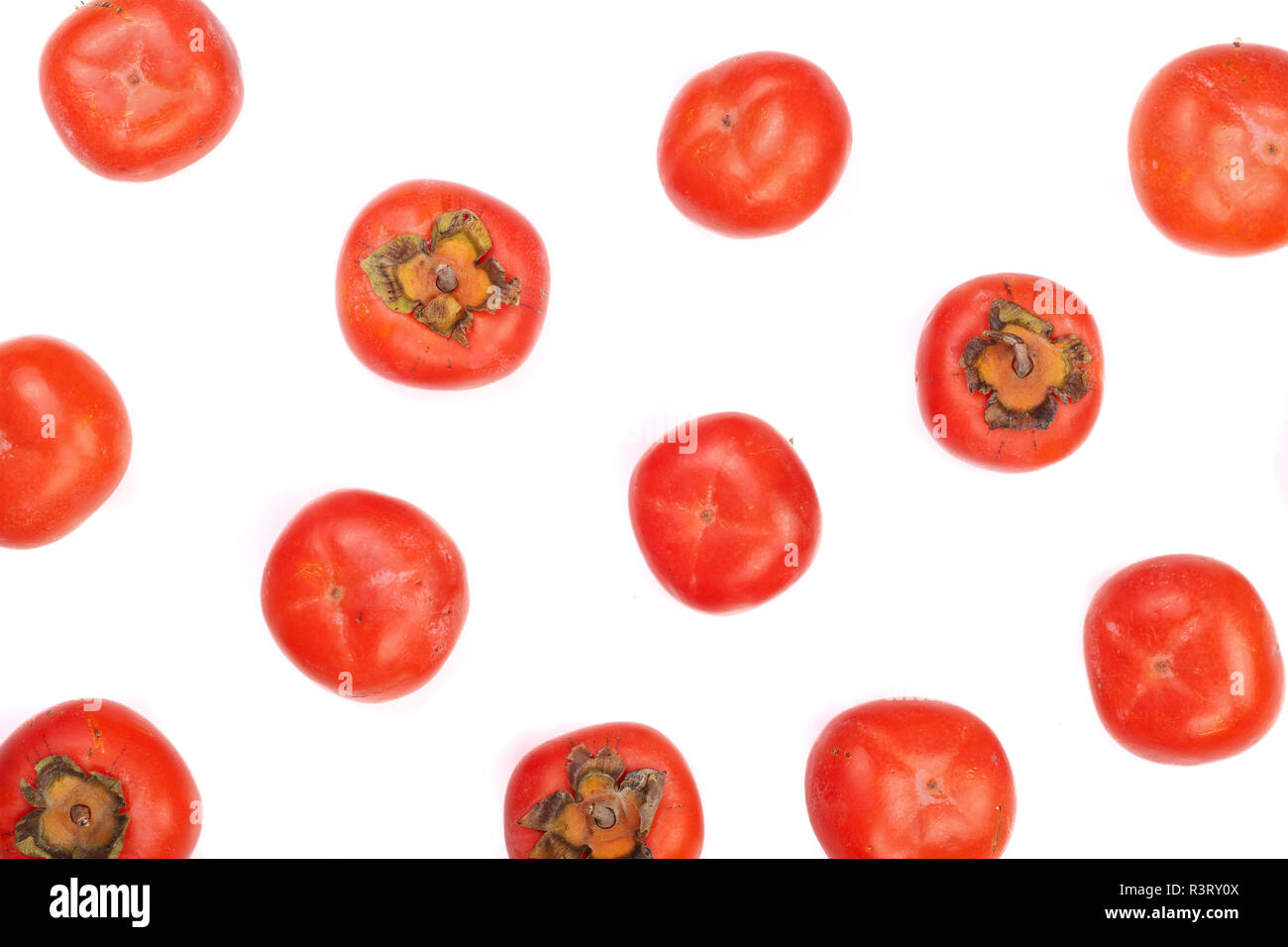 Persimmon fruit isolated on white background close-up. Top view. Flat ...