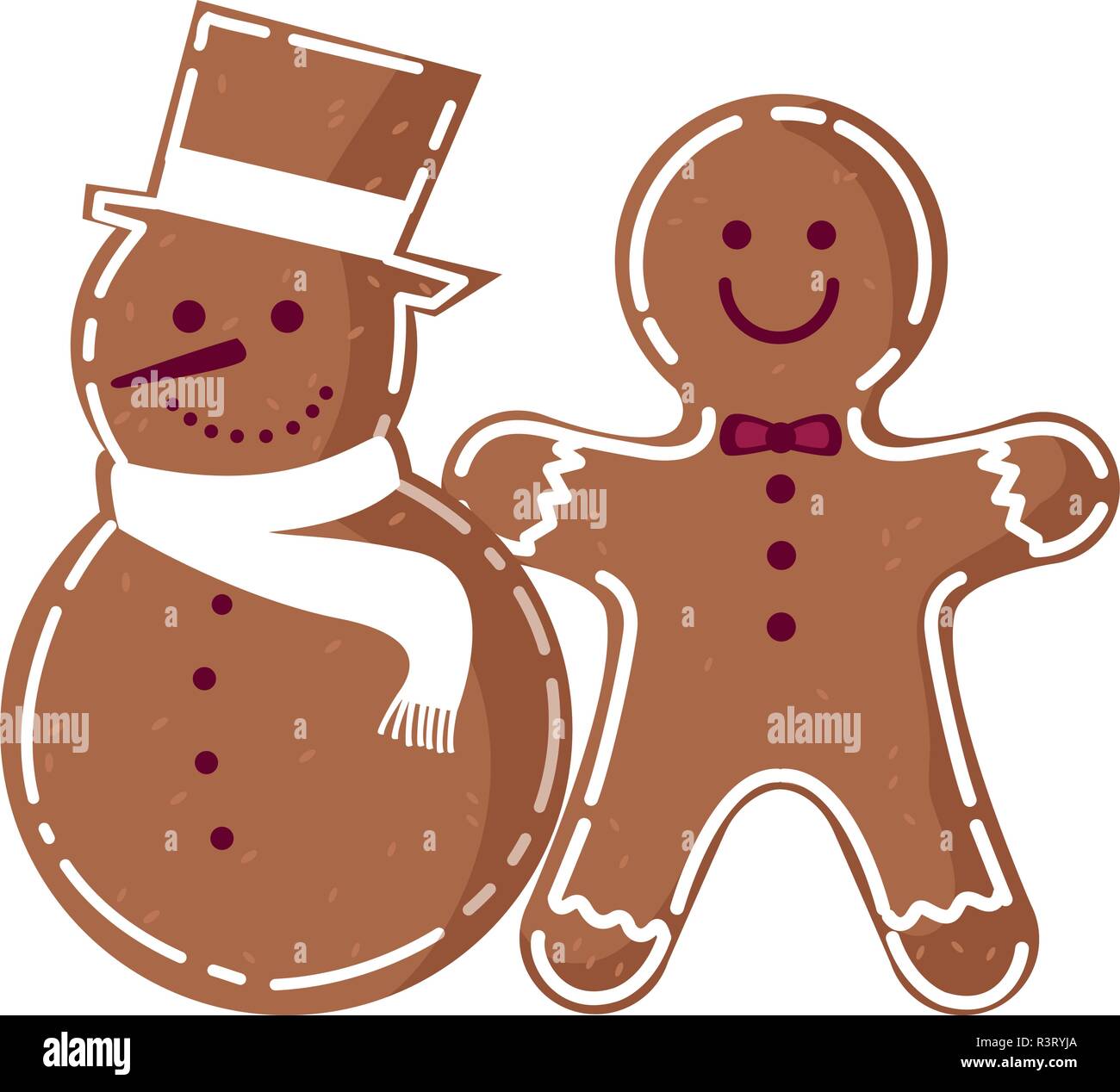 snowman and gingerbread man cookies over white background, vector ...