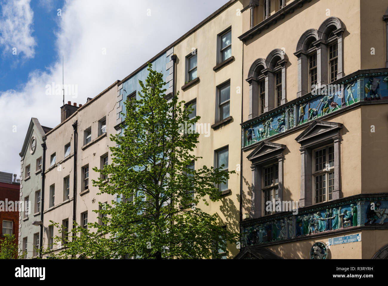 Ireland, Dublin, Sunlight Chambers building, exterior ceramic frieze ...