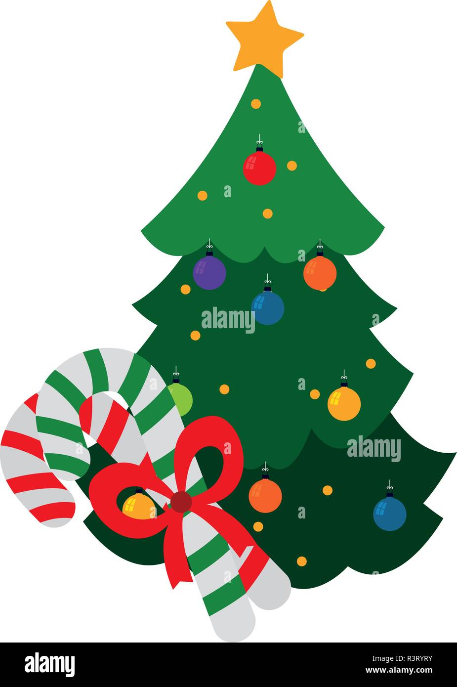 Christmas tree and candy canes over white background, colorful design ...