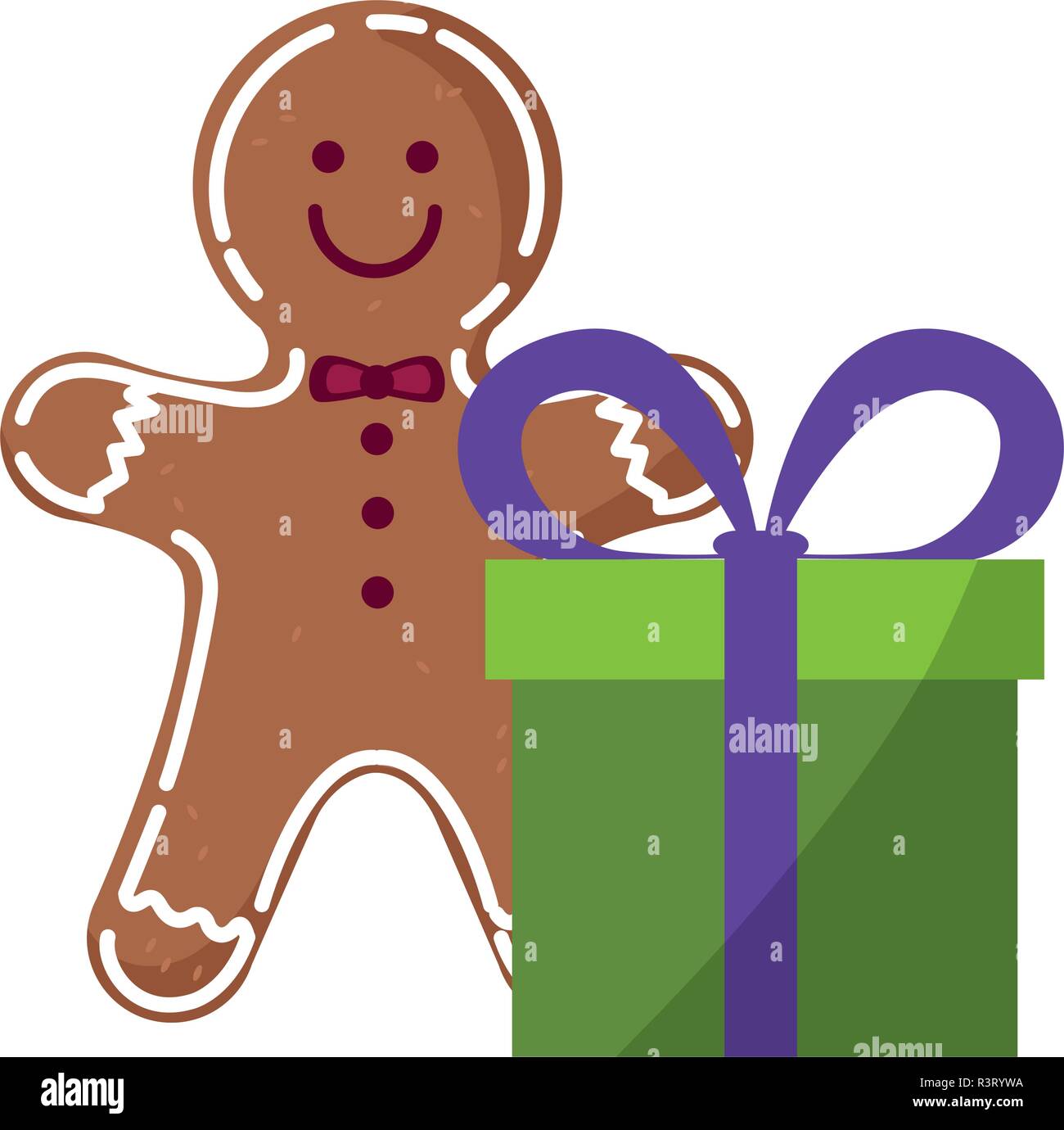 gingerbread man cookie and gift box over white background, vector ...