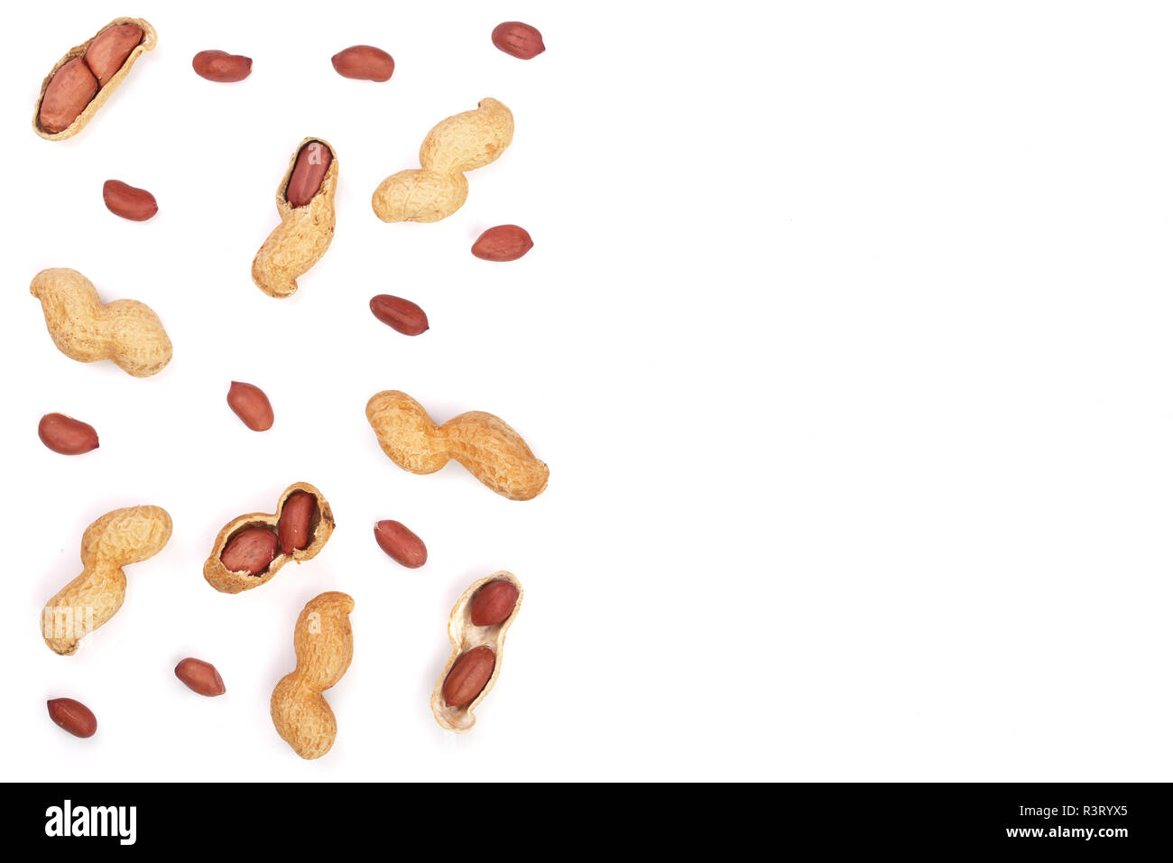 Peanuts with shells isolated on white background with copy space for ...