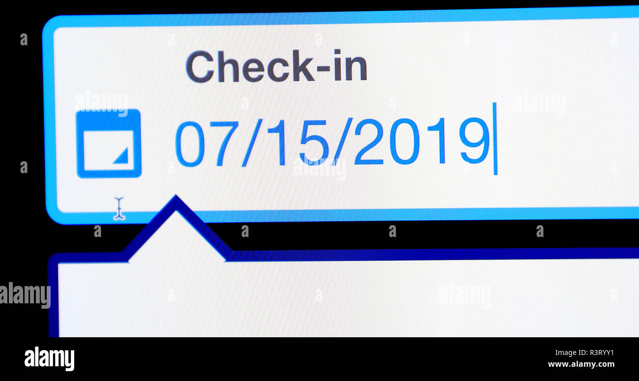 Online Hotel Check-In Computer Screen. Close Up View Of A Computer ...