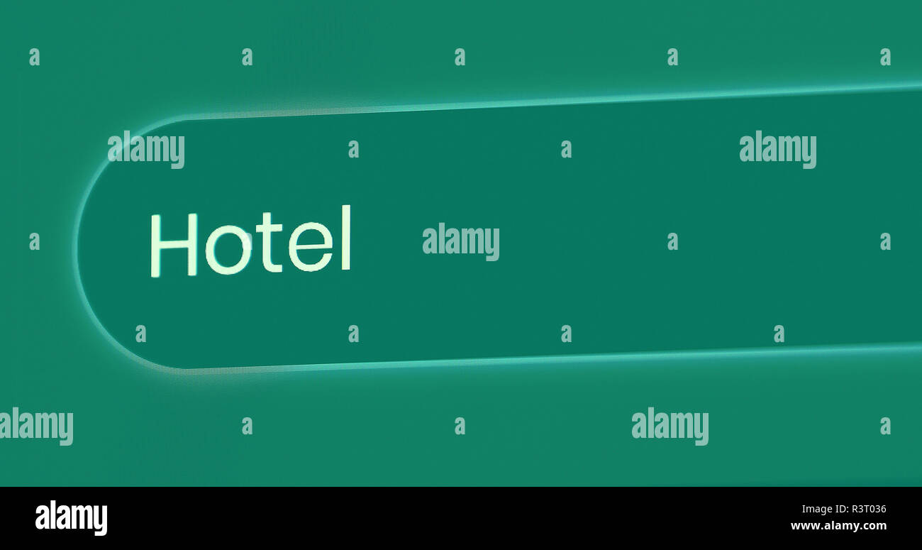 Word Hotel Written In Search Bar. Close Up View Of A Computer Monitor ...