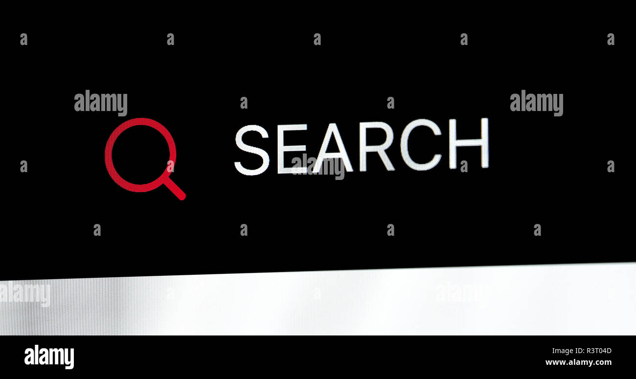 Word Search Written In Search Bar. Close Up View Of A Computer Monitor ...