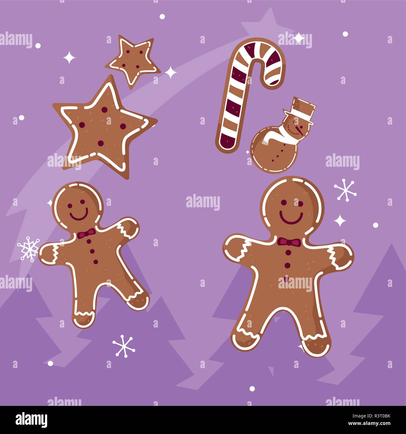christmas cookies over purple background, vector illustration Stock ...