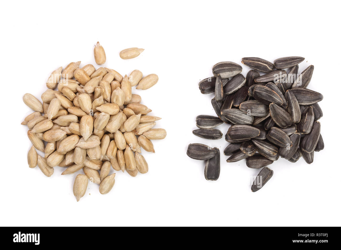 peeled and unpeeled seeds isolated on white background. Top view Stock ...