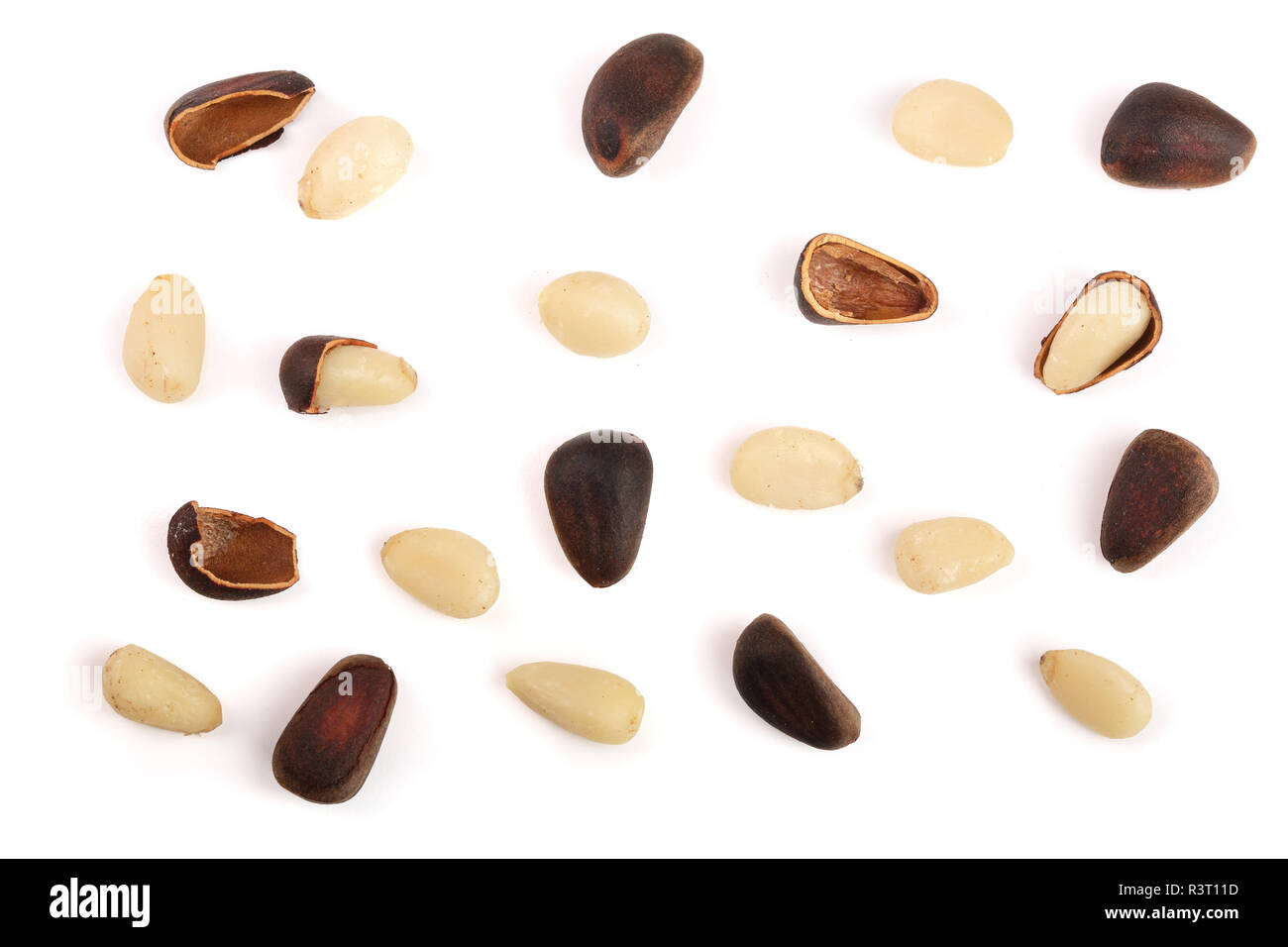 cedar pine nuts isolated on white background. top view Stock Photo - Alamy