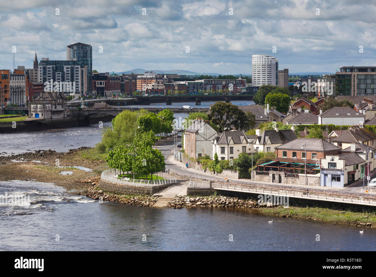 Ireland, County Limerick, Limerick City, elevated city view along the ...