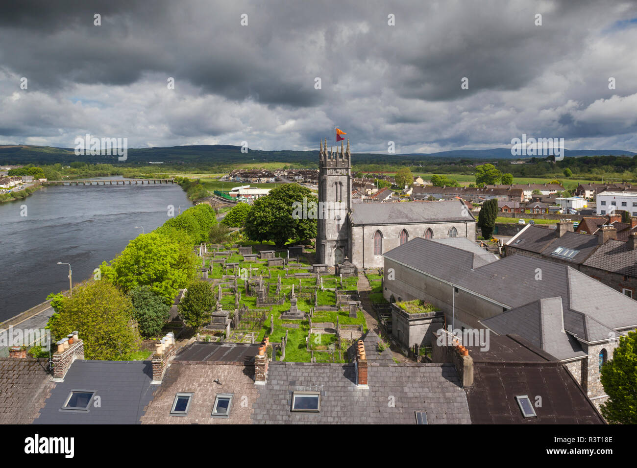 Ireland, County Limerick, Limerick City, elevated view of St. Munchin's ...