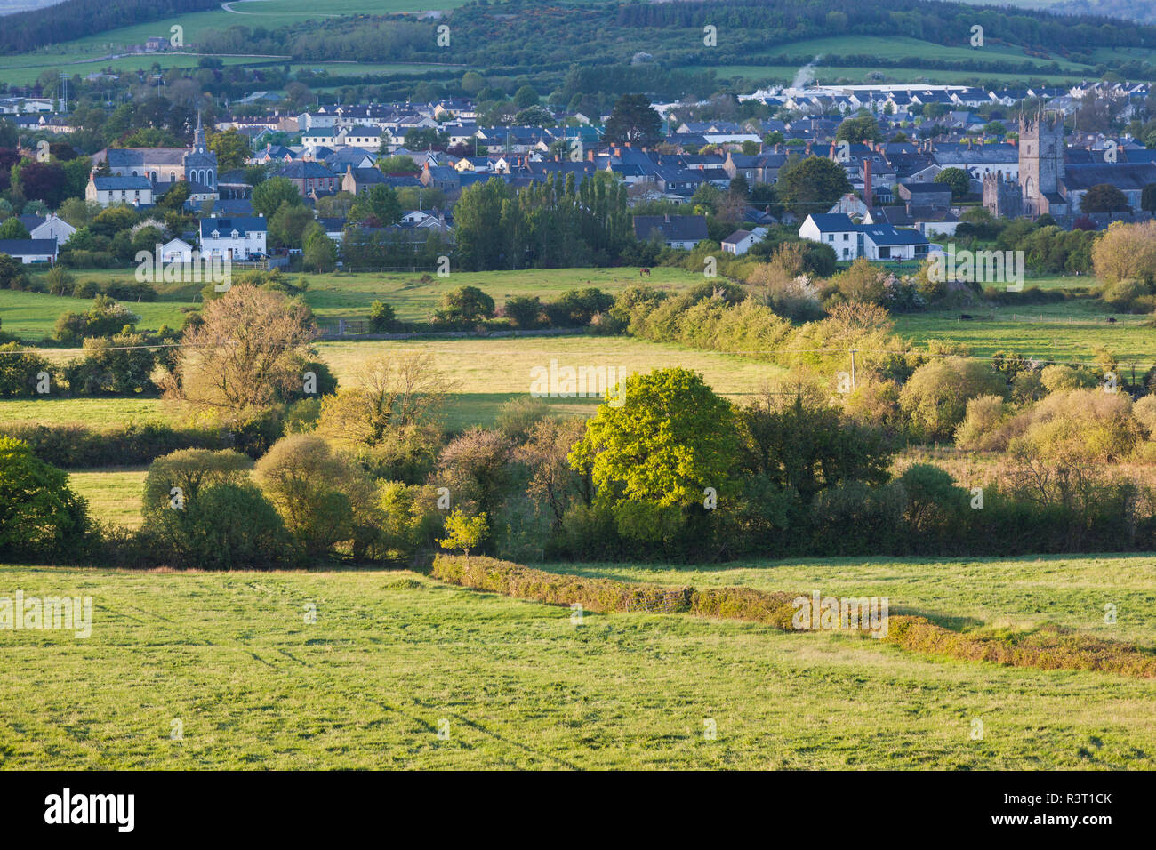 Ireland, County Tipperary, Fethard, elevated village view, dusk Stock ...